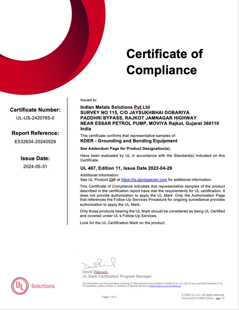 UL Certificate – Indian Metal Solutions